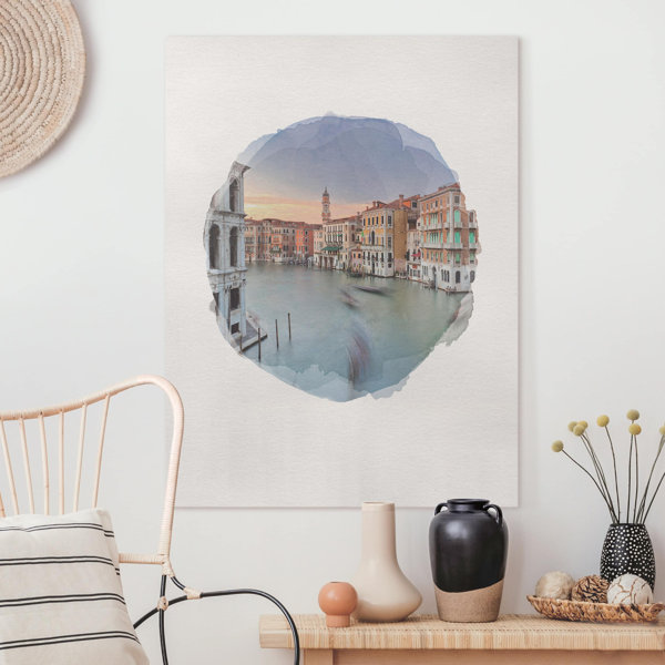 Ebern Designs Leinwandbild Aquarell - Blick auf den Canal Grande von der Rialto-Brücke, Venedig ...